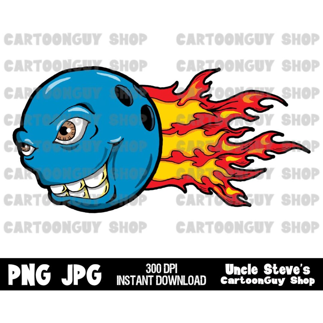 Flaming Bowling Ball Monster Cartoon: PNG JPG Clipart (digital Download ...