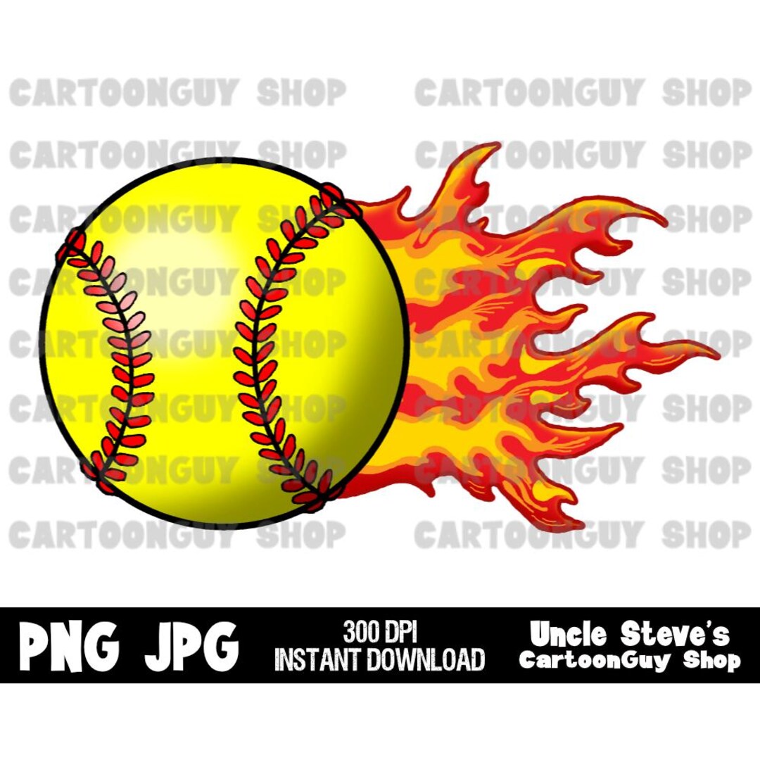 Softball Clip Art - Flaming Softball - Yellow - PNG - JPG - Sublimation ...