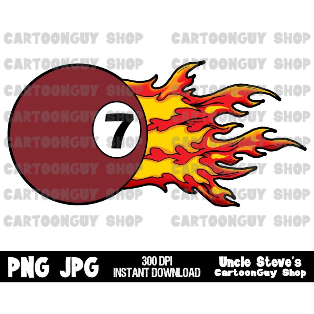 Billiards Clip Art - Flaming Number 7 Pool Ball - PNG - JPG ...