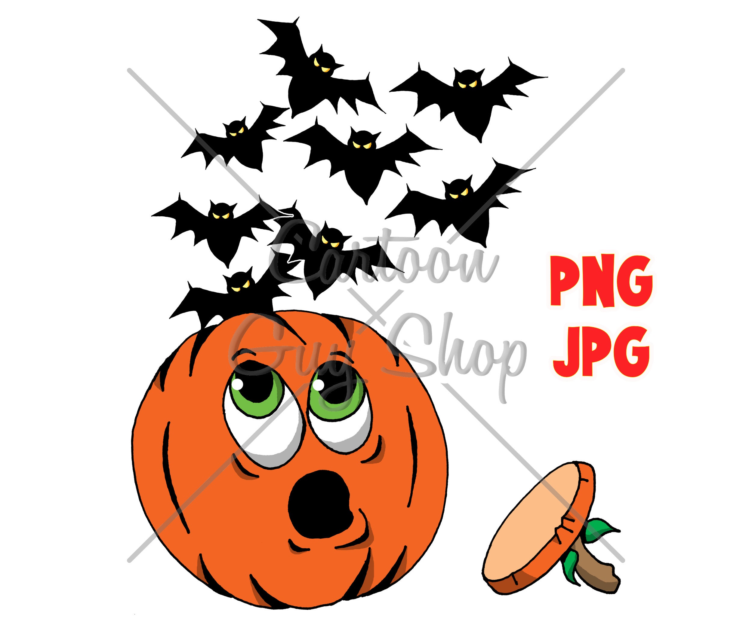 Halloween Clipart Batty Pumpkin PNG JPG Cartoon - Etsy