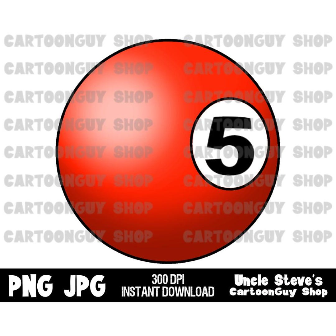 Billiards Clip Art - Number 5 Pool Ball - PNG - JPG - Sublimation ...