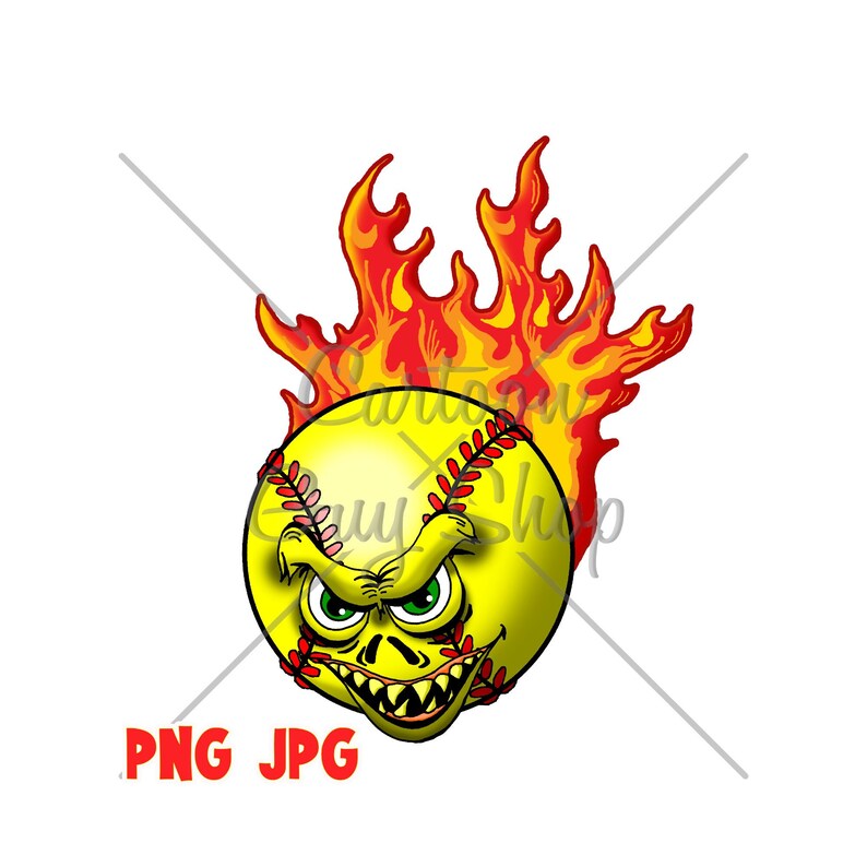 Softball Clipart Flaming Monster Softball PNG JPG - Etsy