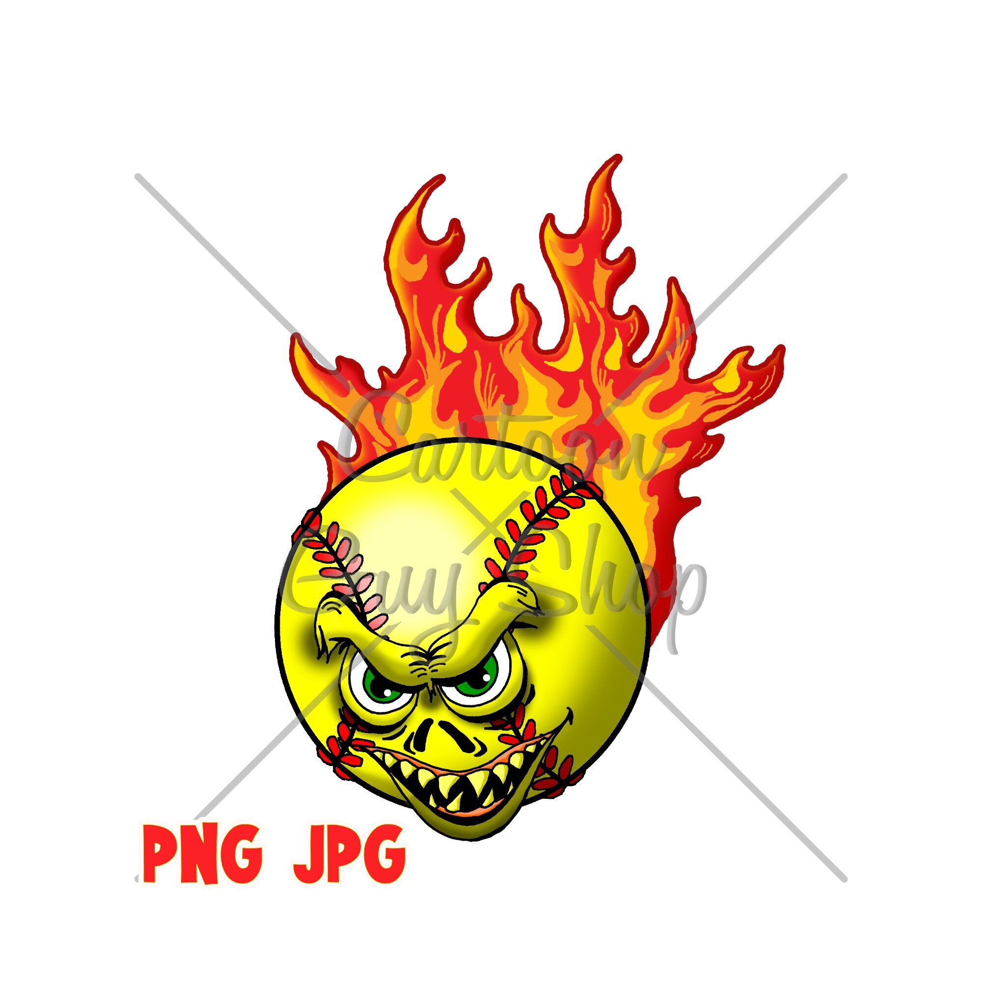 Softball Clipart Flaming Monster Softball PNG JPG - Etsy