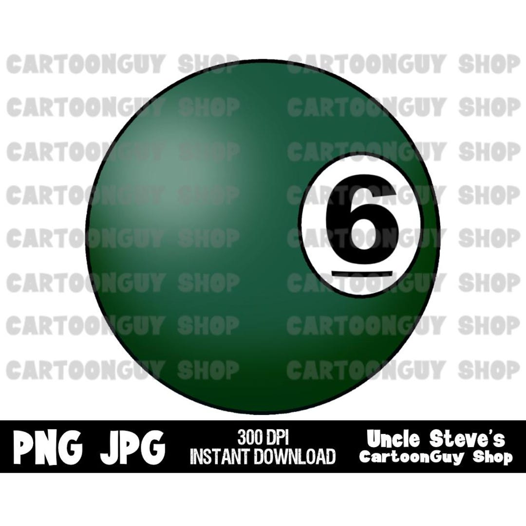 Billiards Clip Art - Number 6 Pool Ball - PNG - JPG - Sublimation ...