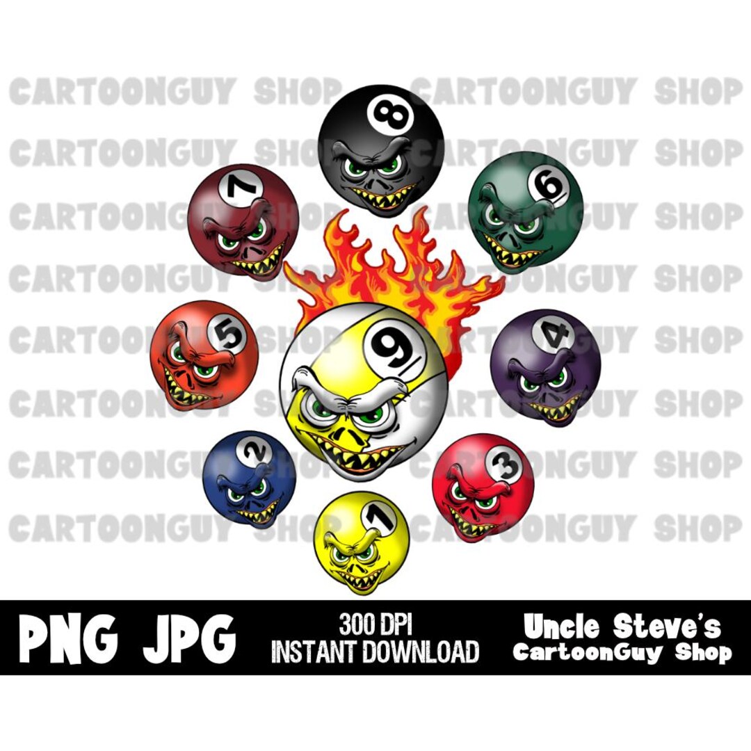 Monster Billiards 9 Ball Clip Art: Cartoon PNG JPG (digital Download ...