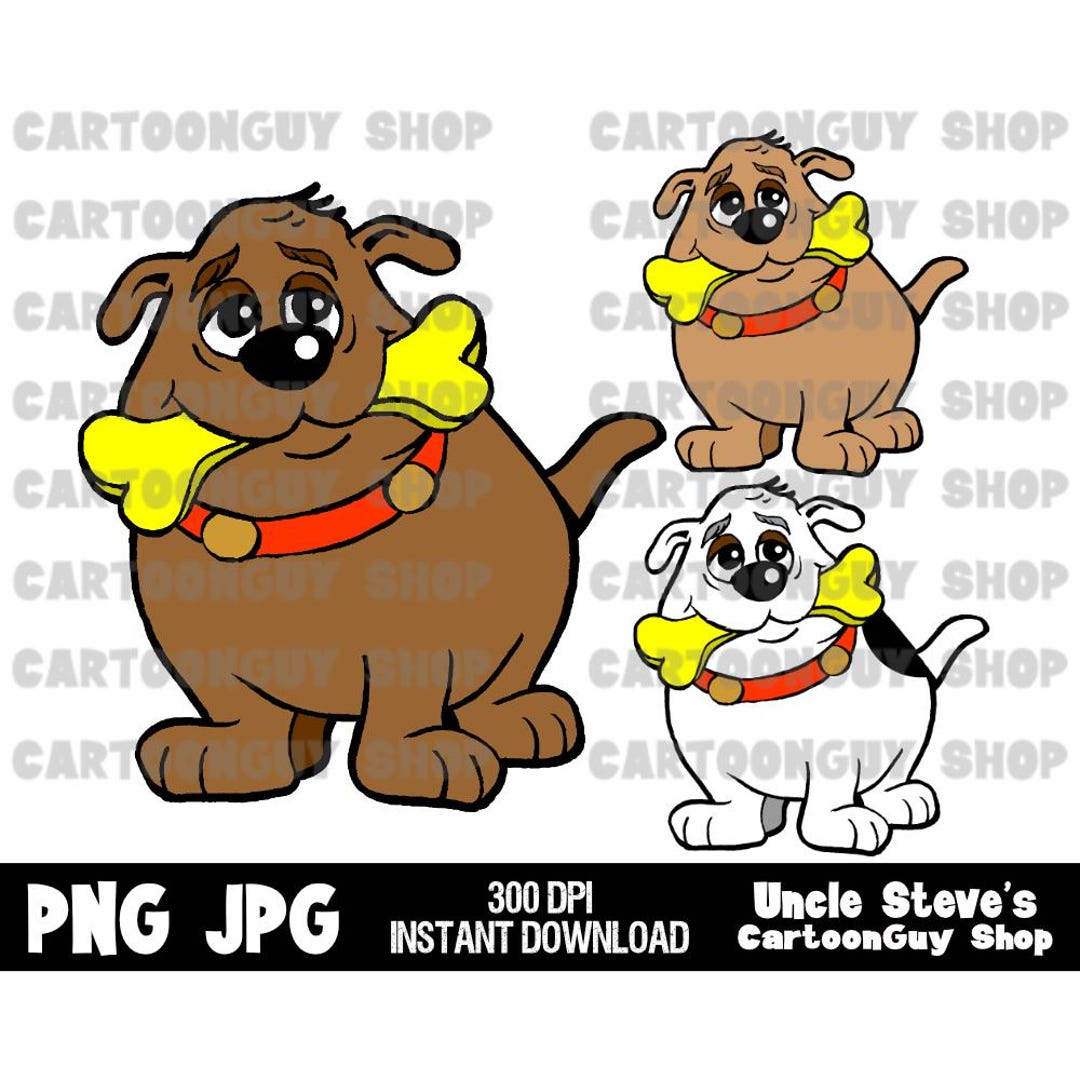 Dog Clip Art - Happy Dog With a Bone - 3 Color Versions - PNG - JPG ...