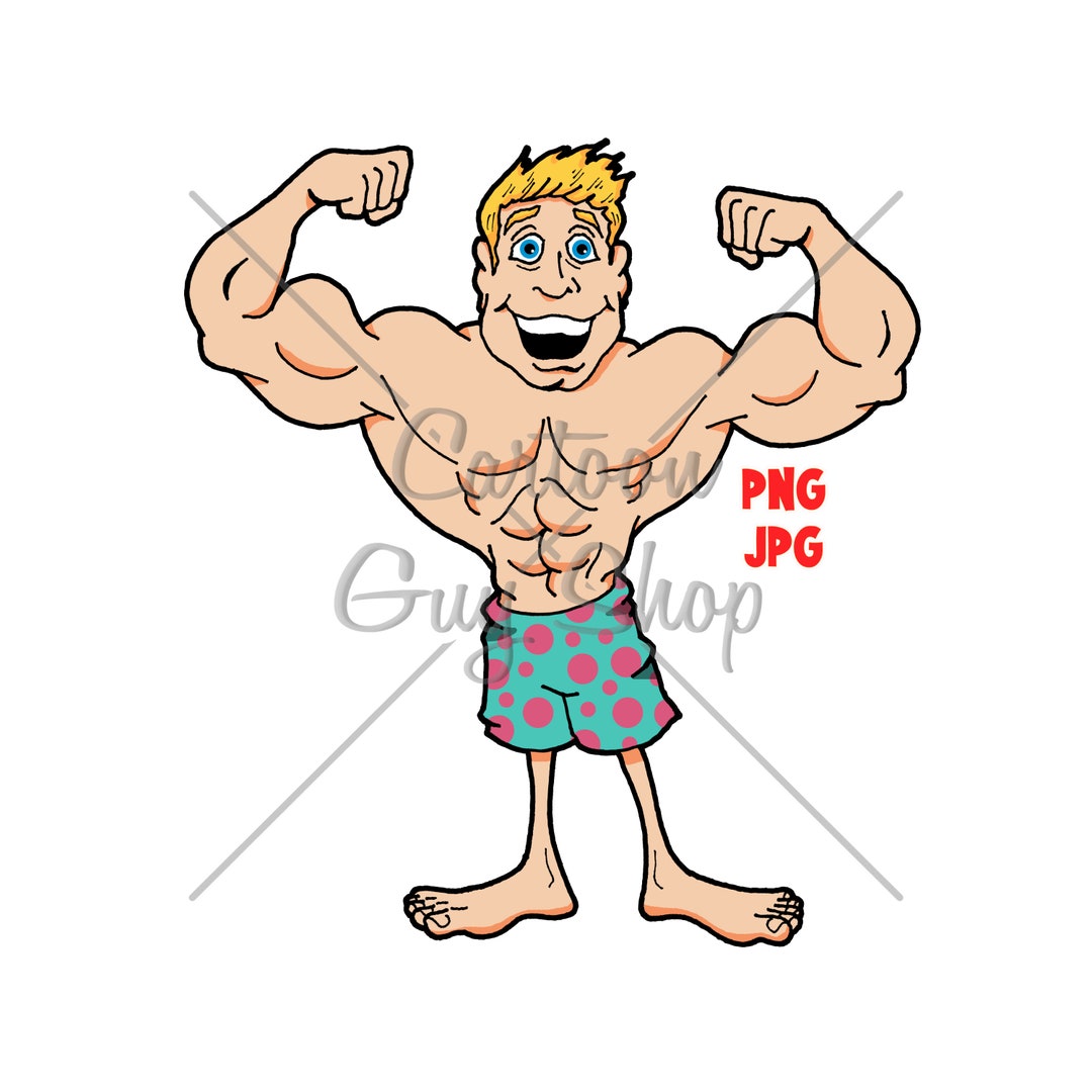 Bodybuilding Clipart Flexing Bodybuilder PNG JPG Cartoon Image Digital ...