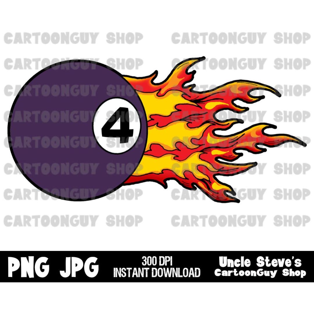 Billiards Clip Art - Flaming 4 Pool Ball - PNG - JPG - Sublimation ...