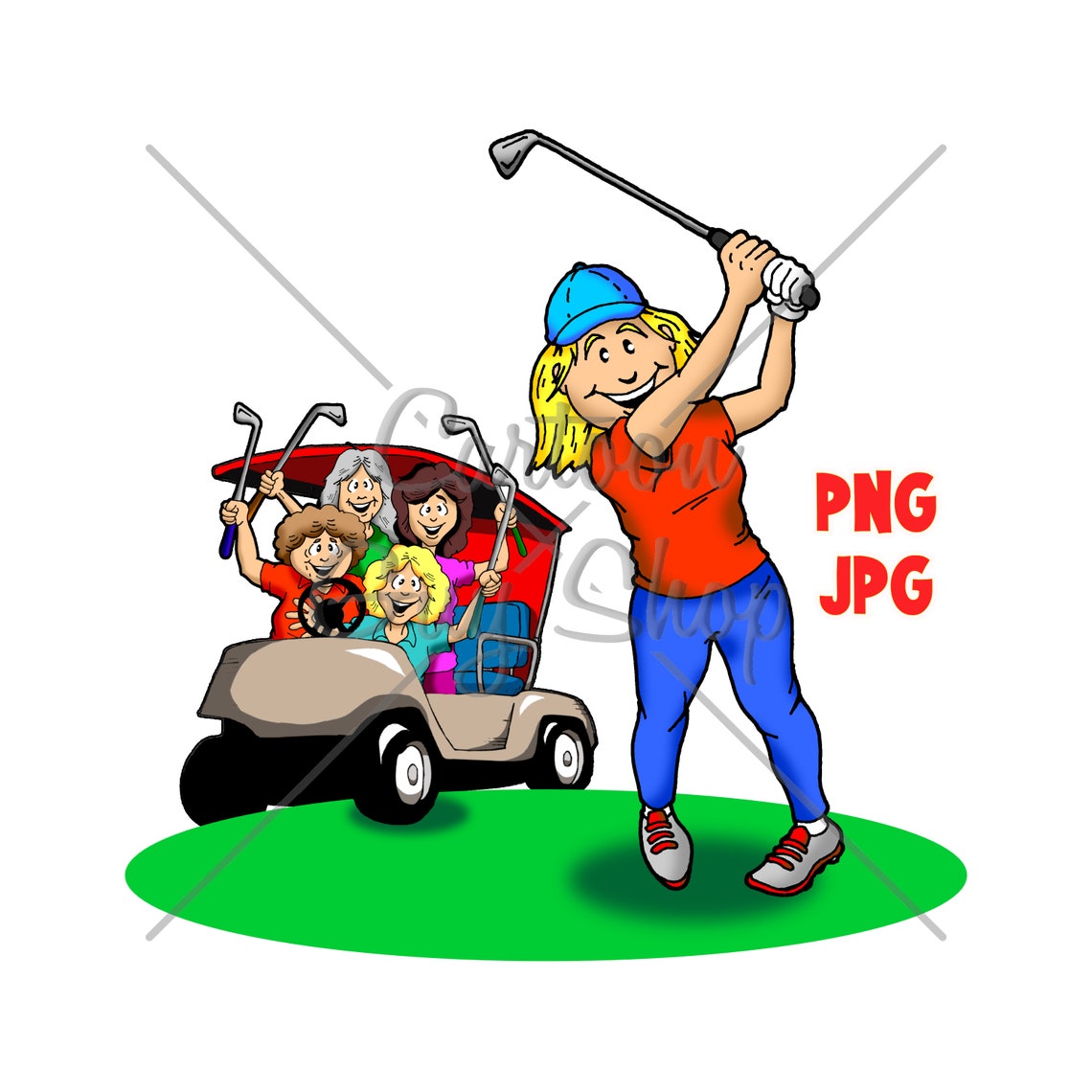 Golf Clipart Lady Golfers PNG JPG Cartoon Image - Etsy