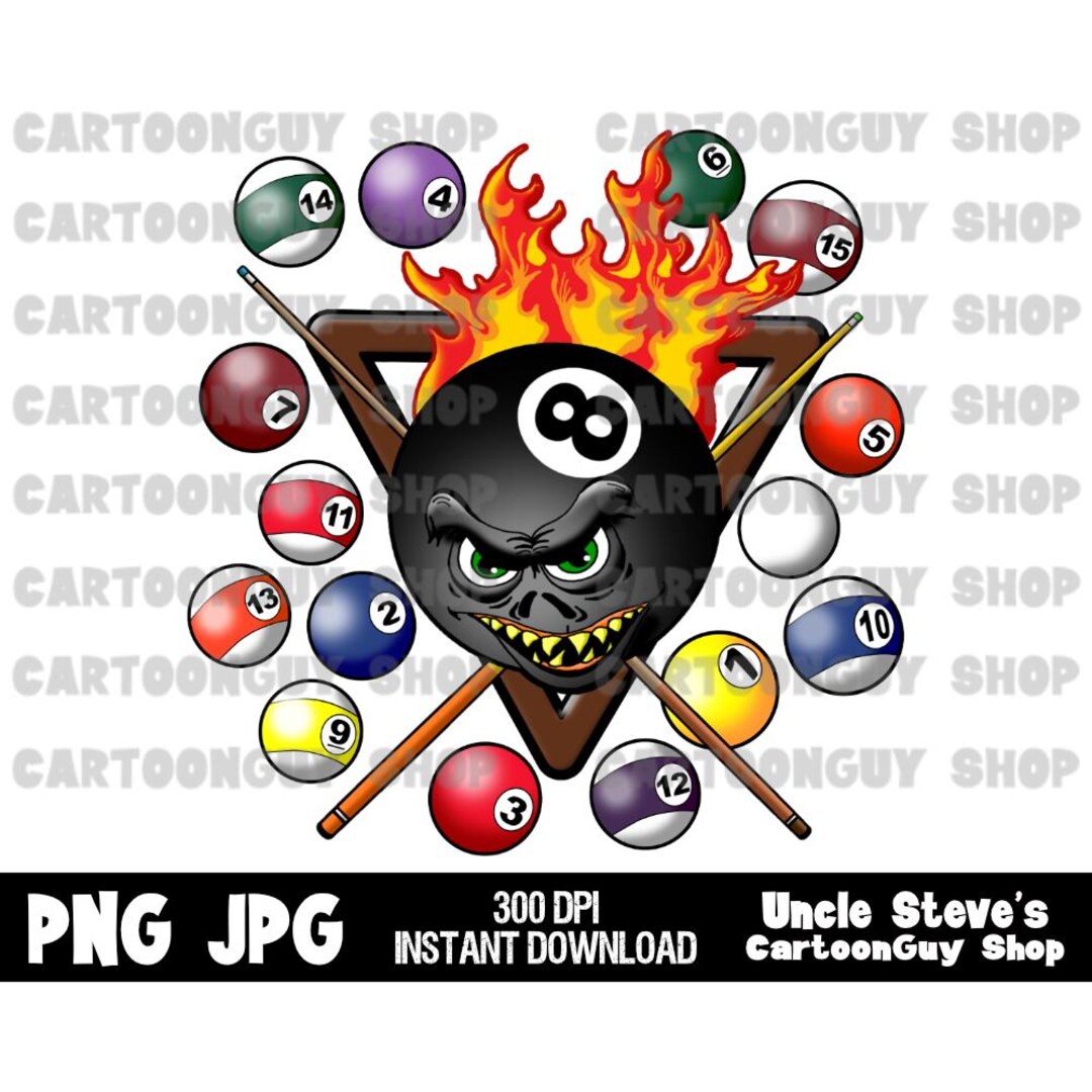 Billiards Clip Art - Monster 8 Ball Rack - PNG - JPG - Sublimation ...