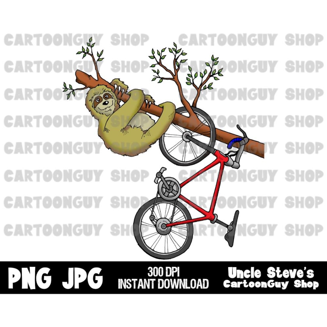 Sloth Clip Art - Lazy Sloth Hanging From a Branch - Bicycle - PNG - JPG ...