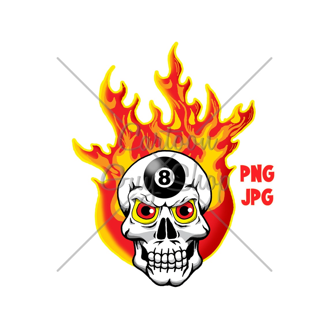 Billiards Clipart 8 Ball Skull PNG JPG Cartoon Image - Etsy