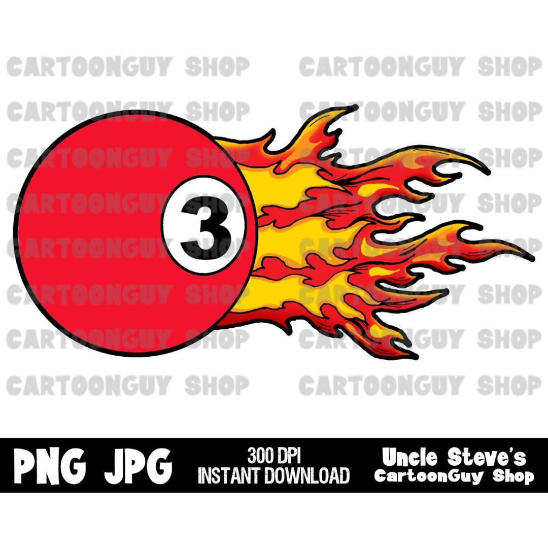 Billiards Clip Art - Flaming 3 Ball - Pool - PNG - JPG - Sublimation ...