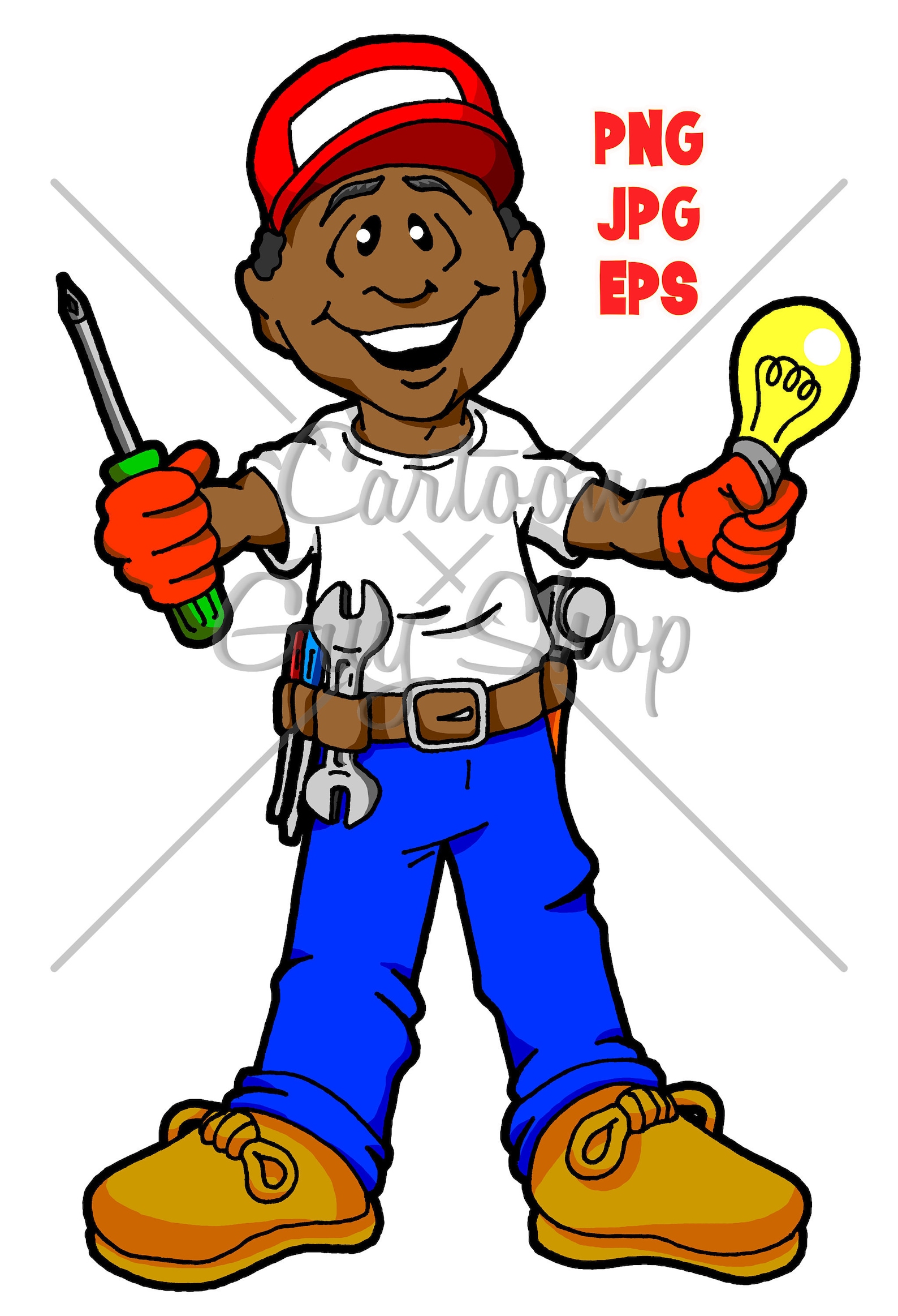 Black Electrician PNG JPG EPS Cartoon Electrician | Etsy