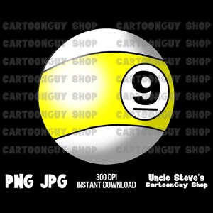 Billiards Clip Art - Number 9 Pool Ball - PNG - JPG - Sublimation ...