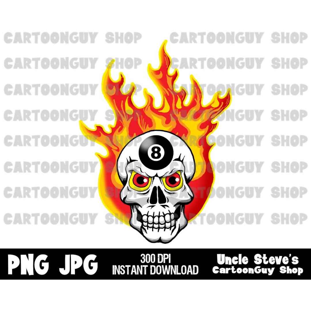 Billiards Clip Art - Flaming 8 Ball Skull - PNG - JPG - Sublimation ...