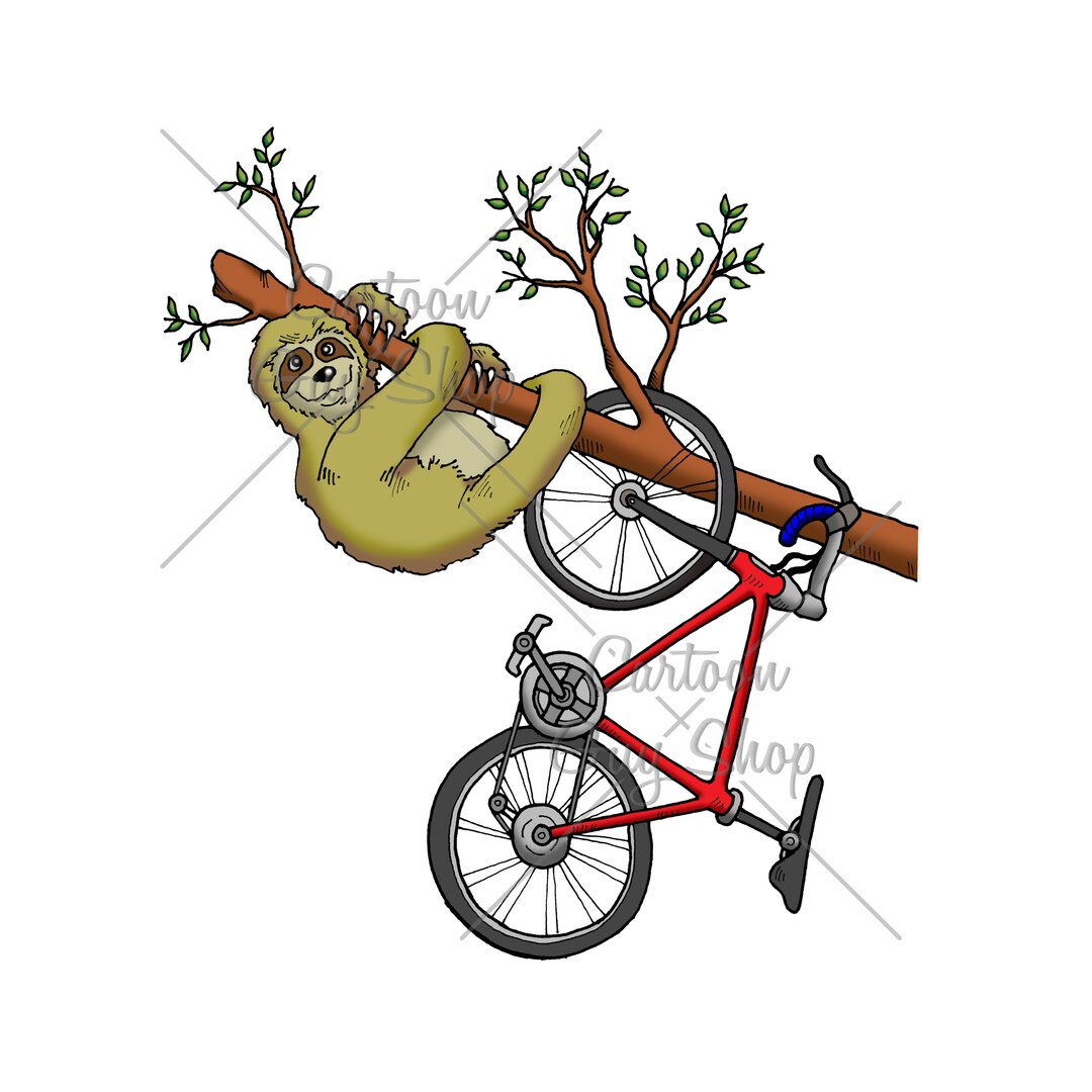Sloth Clip Art Hanging Sloth With a Bike PNG JPG PDF Cartoon Image Icon ...