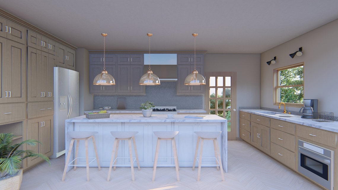 Custom Kitchen Interior Design - E-design - 2D Layout - 3D Renderings ...