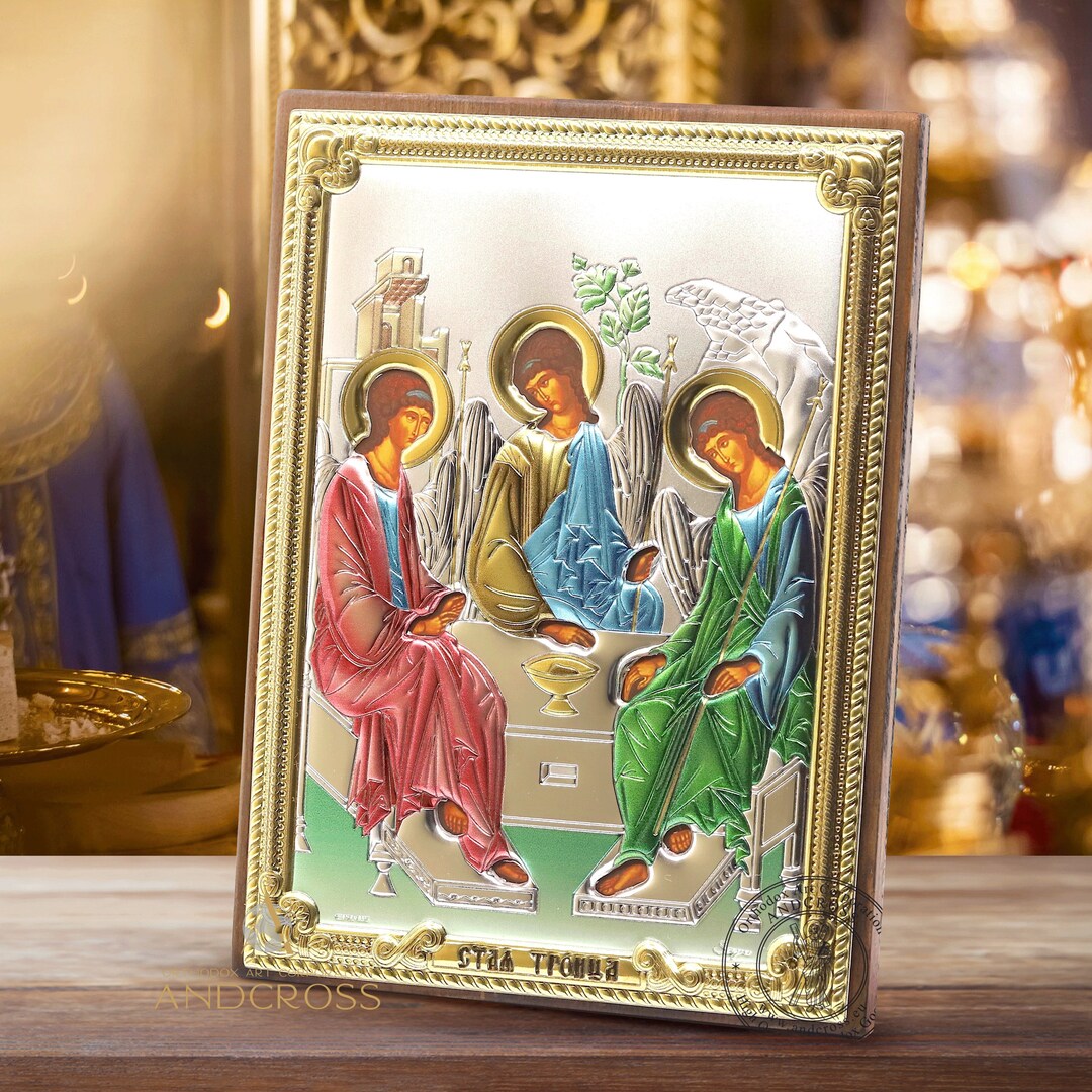 Holy Trinity Icon, Silver Plated Orthodox Icon, the Holy Trinity Andrei ...