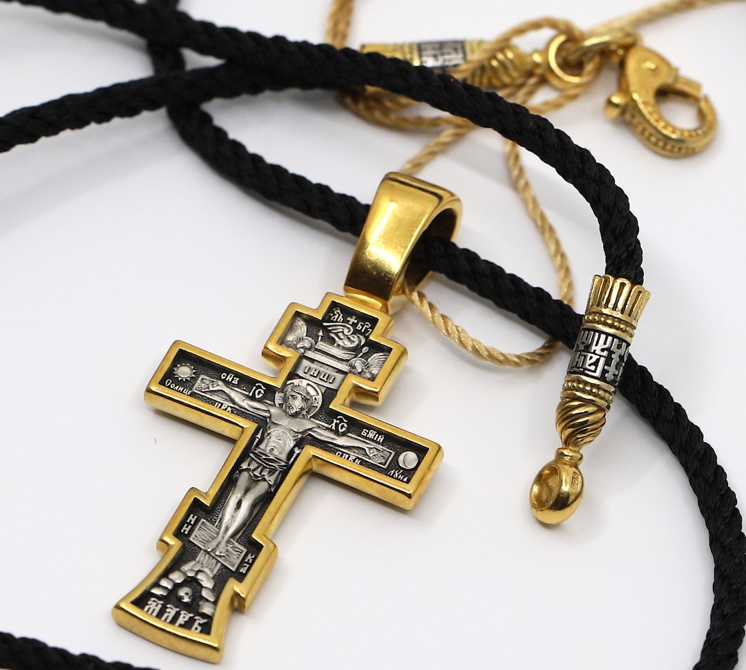 Orthodox Christian Body Prayer Cross Silver 92524K Gilding Natural Silk ...
