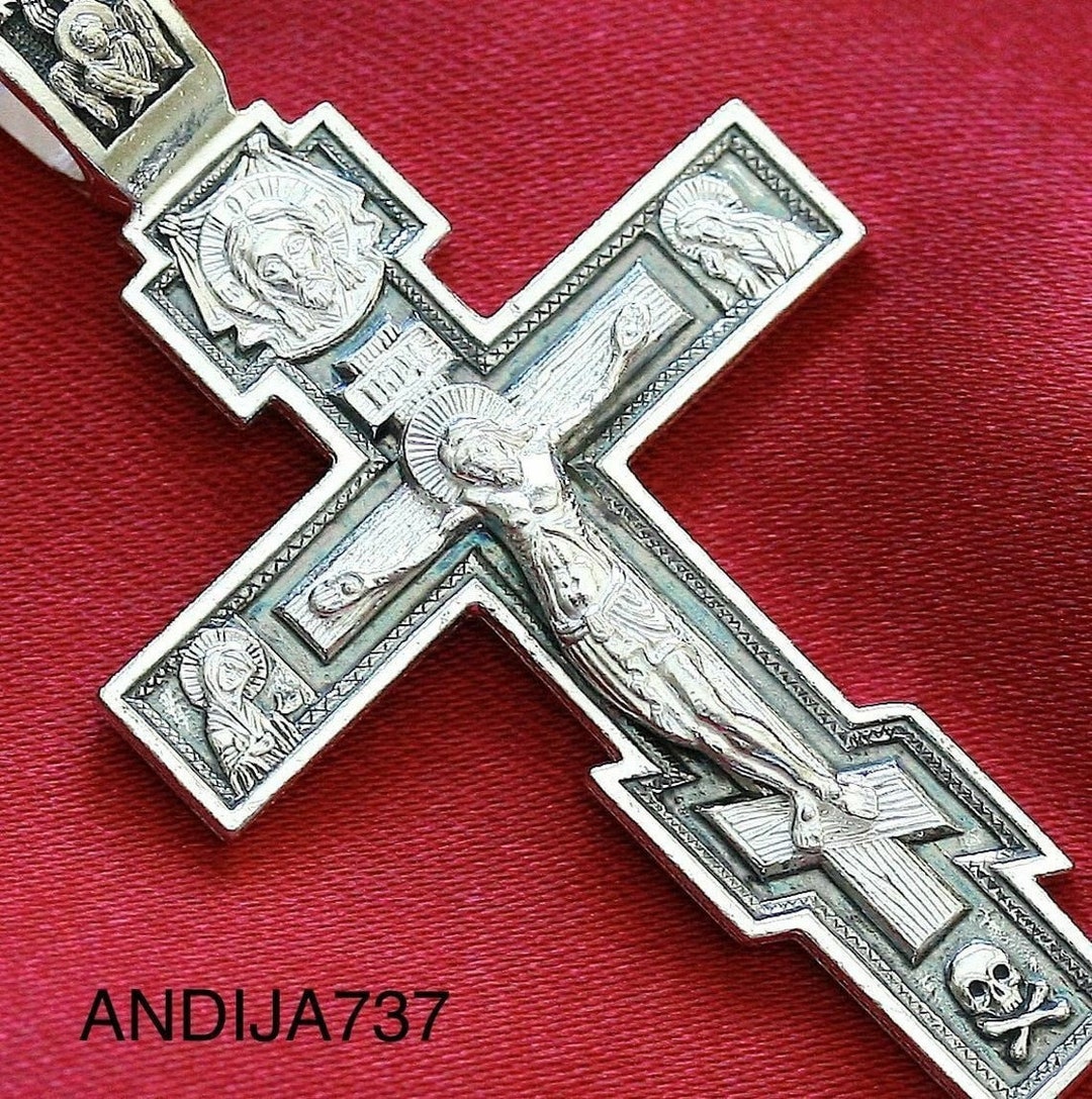 Large Russian Greek Orthodox Crucifix Cross W/ Prayer 925 Sterling ...
