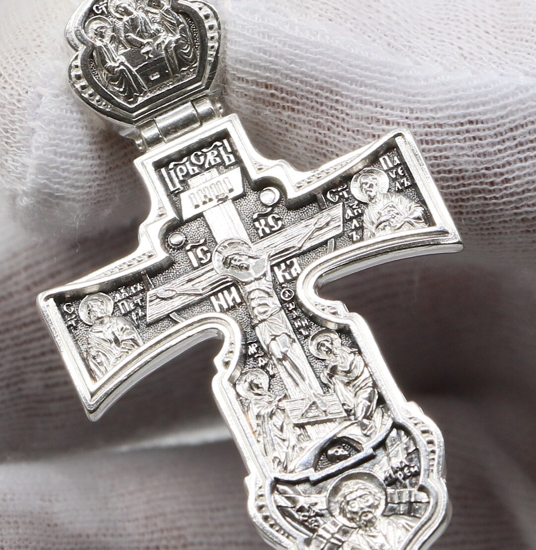 Men Russian Greek Orthodox Body Protective Prayer Coss Silver 925. Holy ...