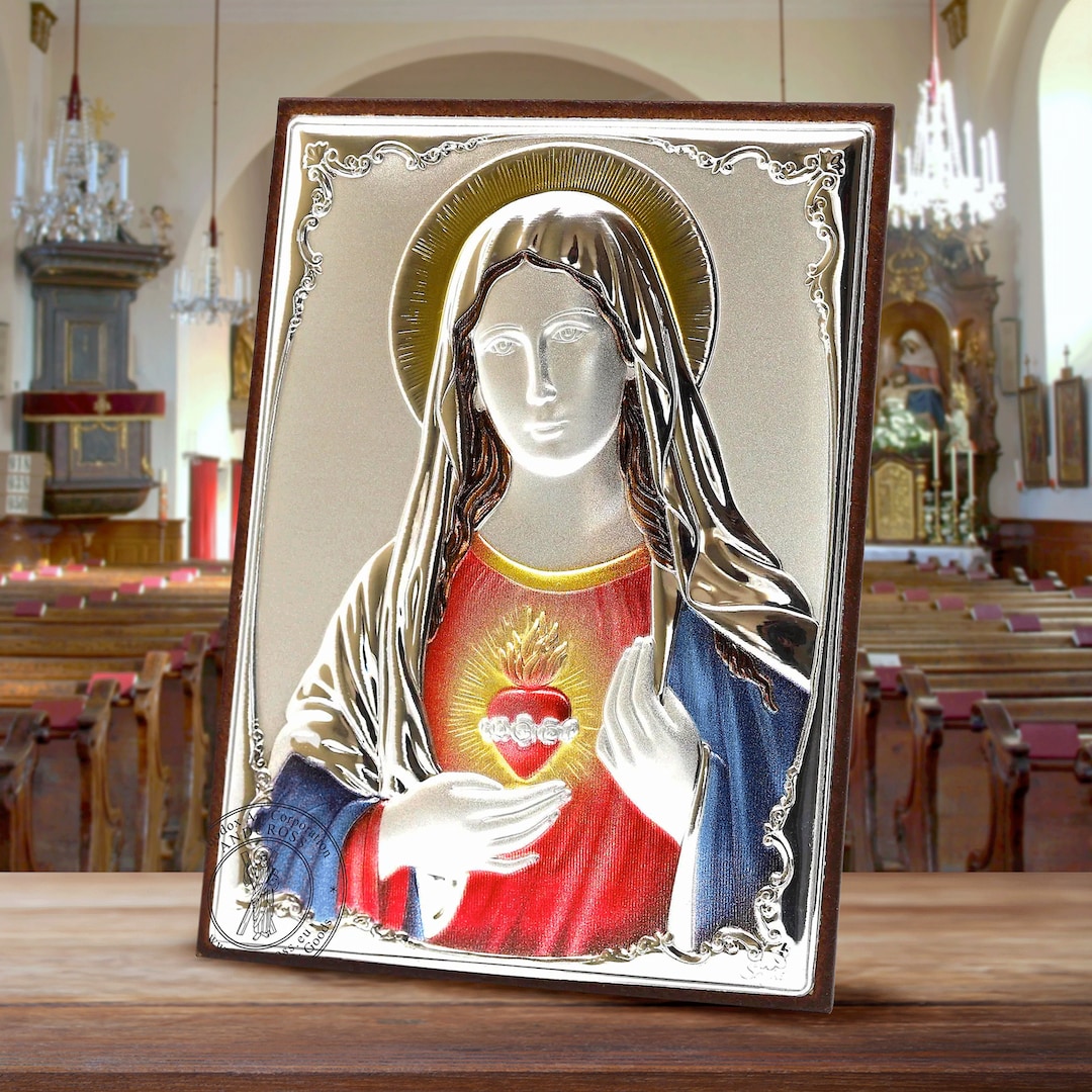 The Immaculate Heart of Mary, Christian Silver Handmade Icon Silver ...