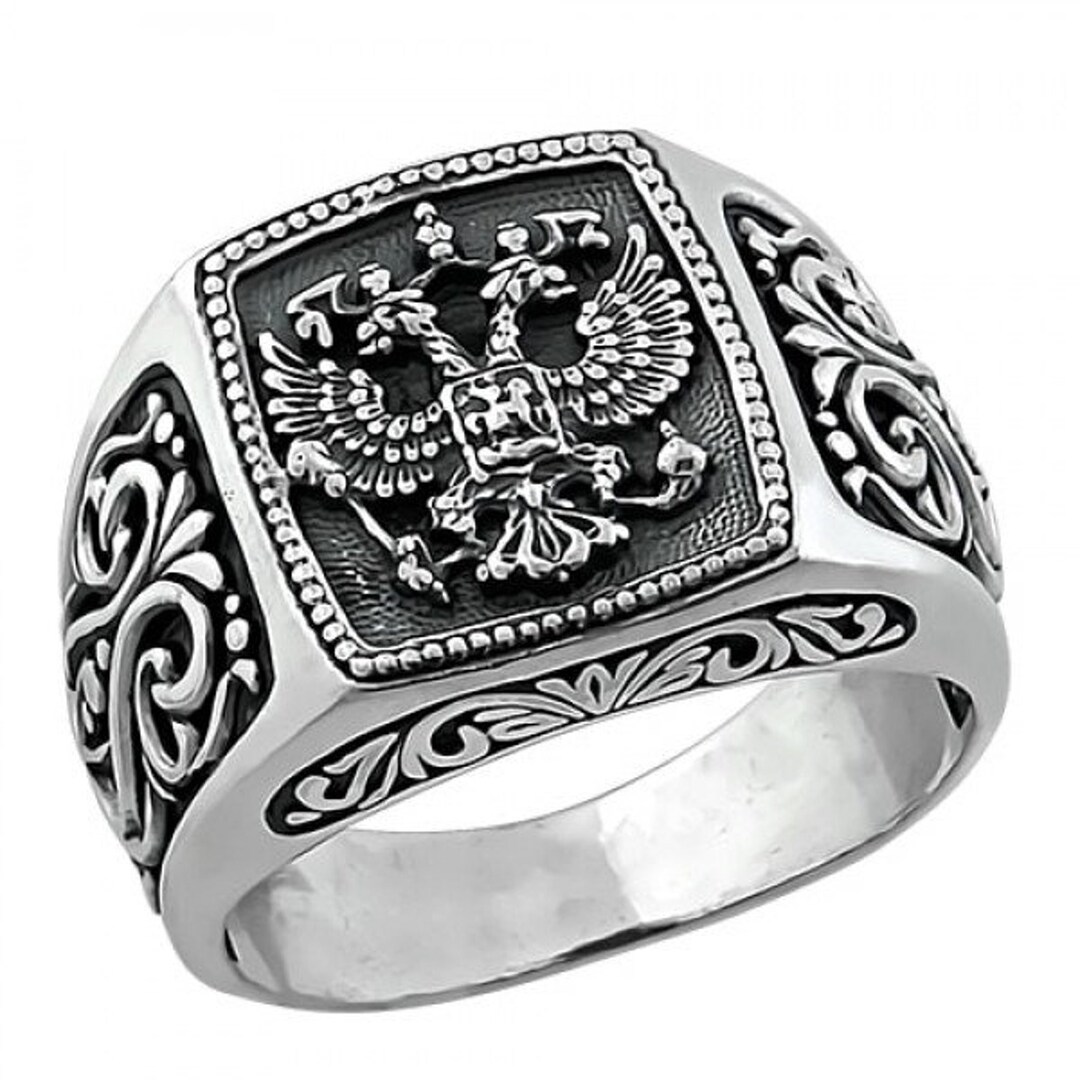 Men Orthodox Ring Double Headed Eagle Russian Federation Coat Silver ...