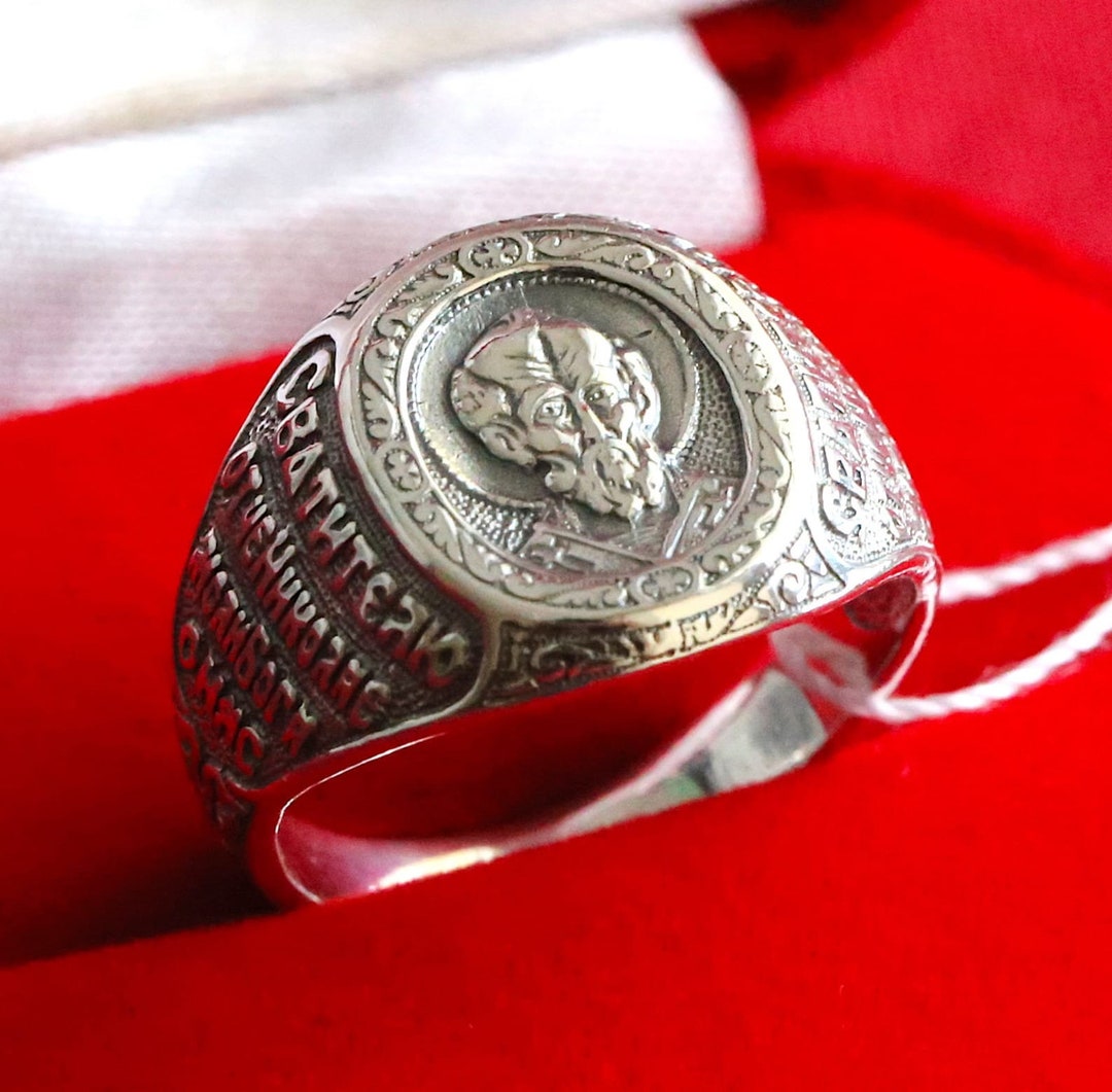 St Nicholas Icon Russian Greek Orthodox Prayer Ring Silver 925 ...