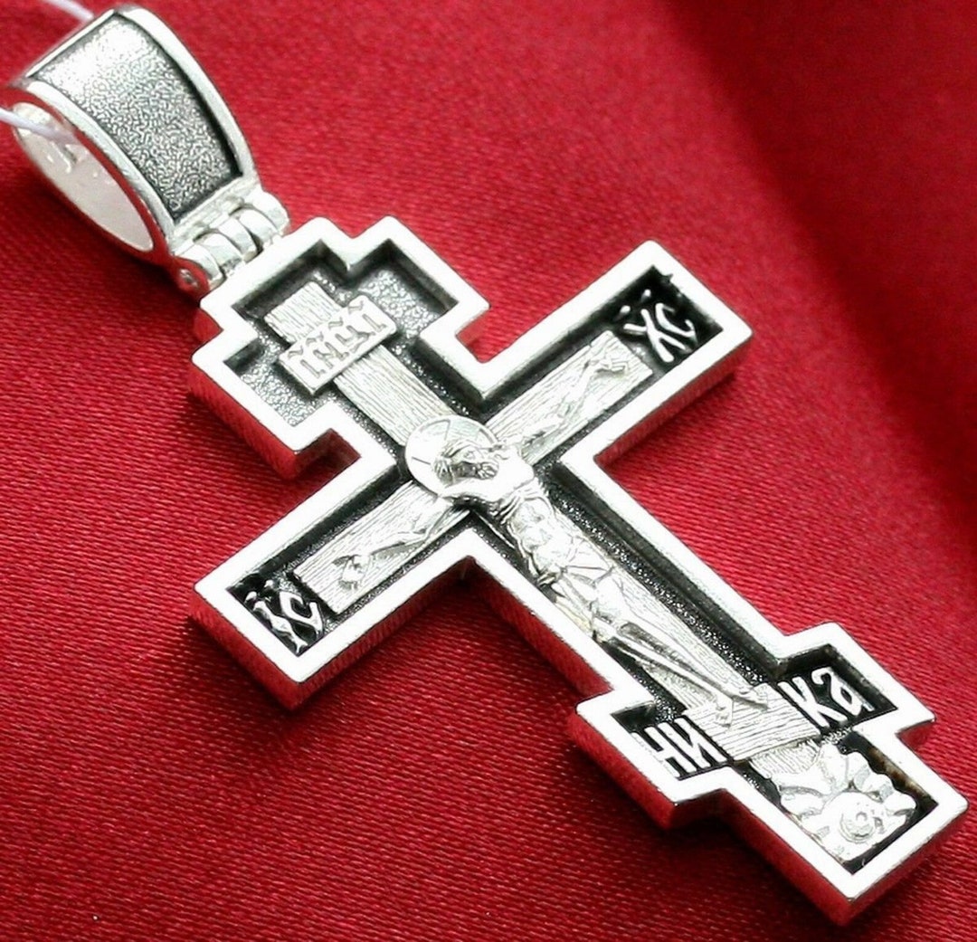Big Greek Baptism Crucifix Necklace Precious Cross Prayer Russian ...