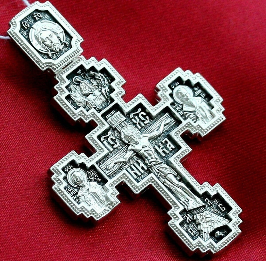 Big Russian Orthodox Body Prayer Cross Silver 925 Mother of God Pokrov ...