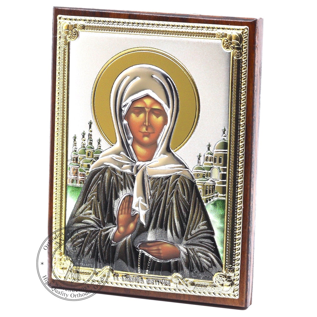 Saint Matrona of Moscow. Orthodox Wooden Icon Silver Plated .999 3.1 X ...