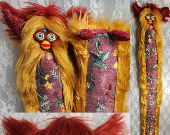 Stuffed Long Furby Maroon and Gold Embroidered - Etsy