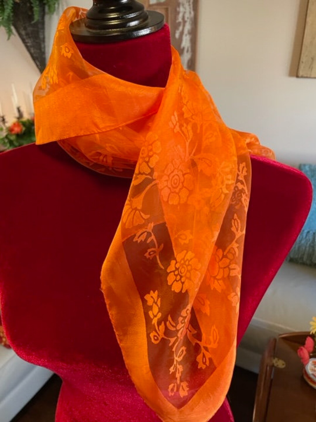 Shear Orange Scarf 26x26 Orange Sheer Scarf With Solid Orange Border ...