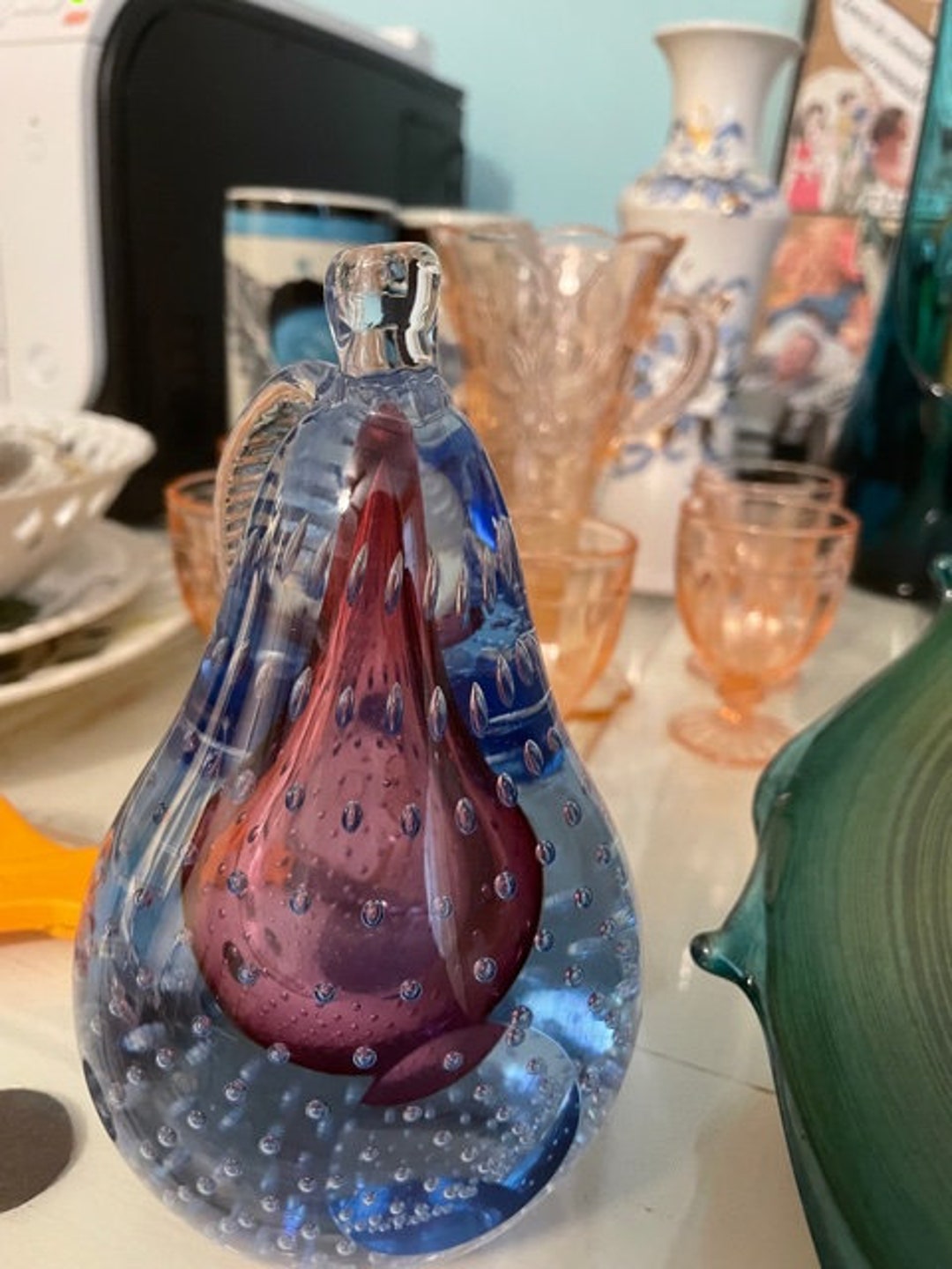 Murano Controlled Bubble Glass Pear Purple and Blue Colors See No ...