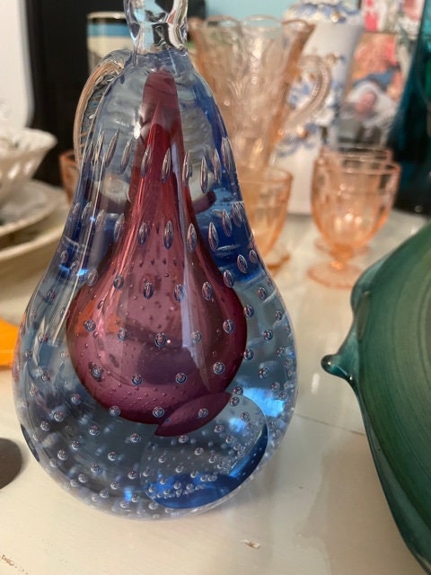 Murano Controlled Bubble Glass Pear Purple and Blue Colors See No ...