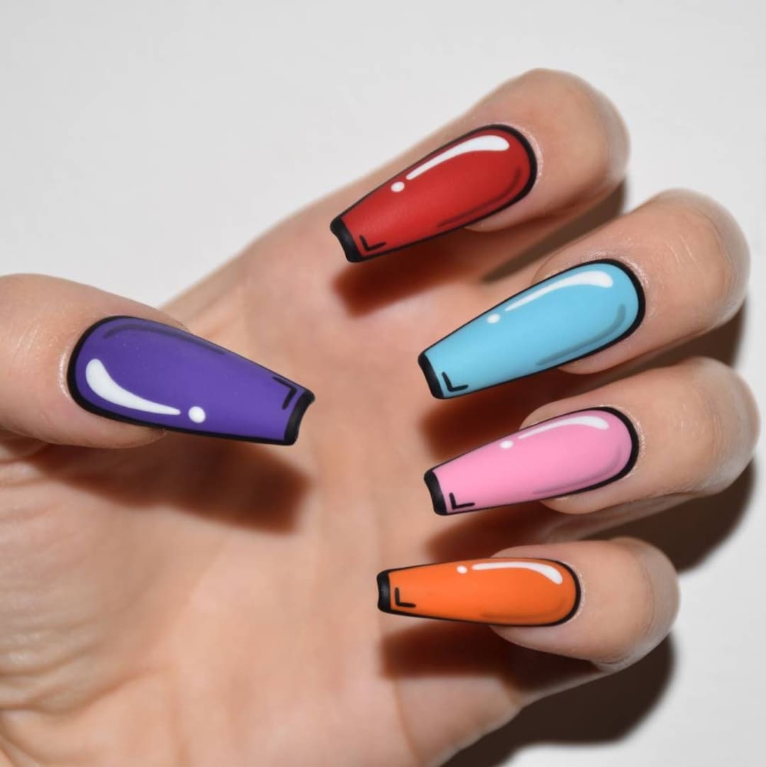 Pop Art Cartoon Press on Nails / Viral Comic Book Nails / Pop Art Glue ...