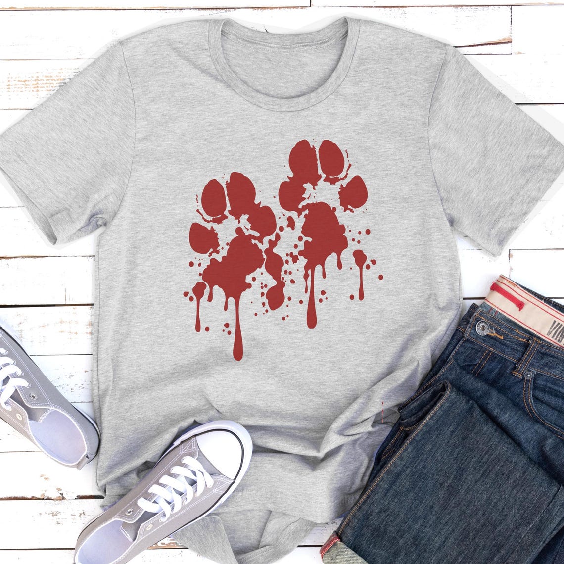 Bloody Pawprints Tshirt Dog Paws Halloween Blood Spatter Tshirt Dog ...