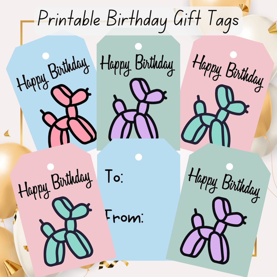 Balloon Dog Birthday Gift Tags Printable Dog Lover Craft (PDF) - Etsy