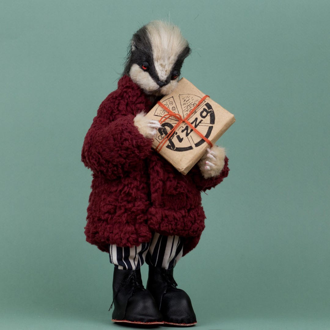 Art Doll Badger With Pizza - Etsy