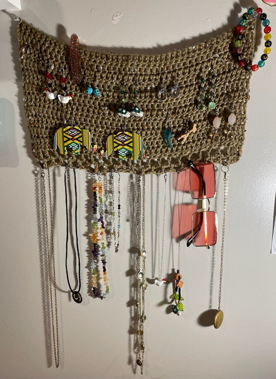 Handmade Crochet Jewelry Holder | Jewelry Hanger | Organizational Wall ...