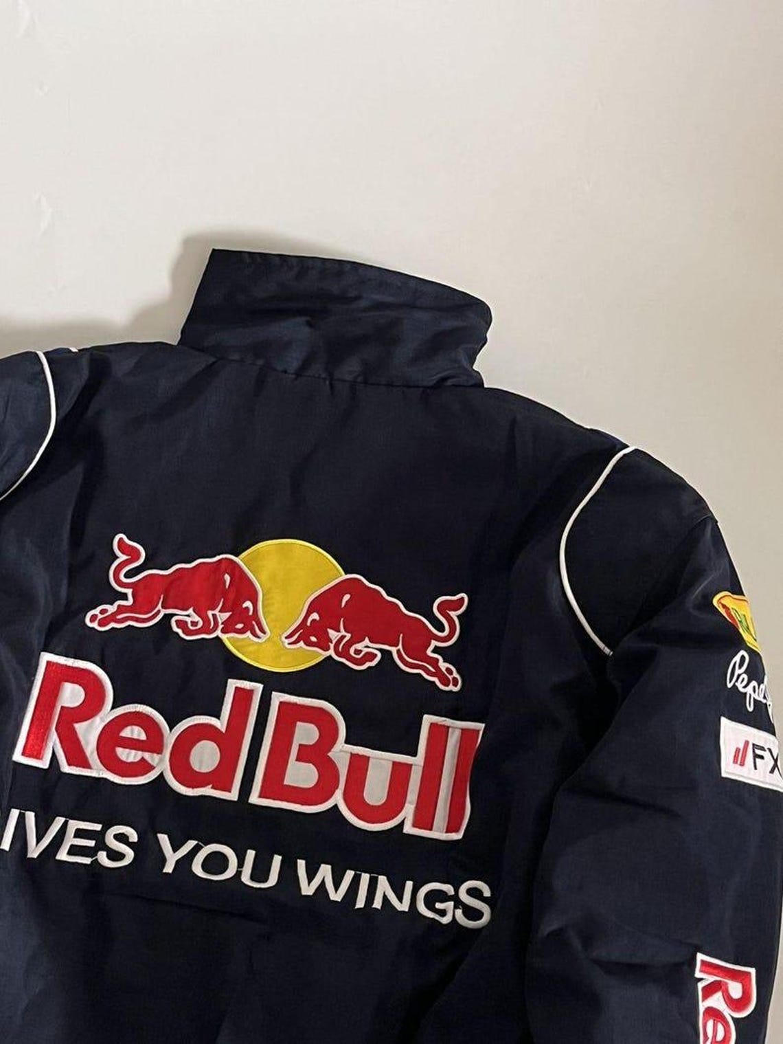 Formula F1 Jacket-formula F1 Retro Cotton Fully Embroidered Red Bull ...