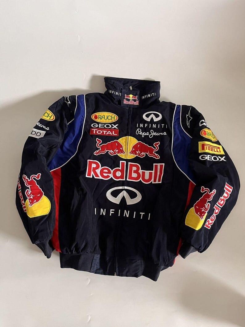 Formula F1 Jacket-formula F1 Retro Cotton Fully Embroidered Red Bull ...