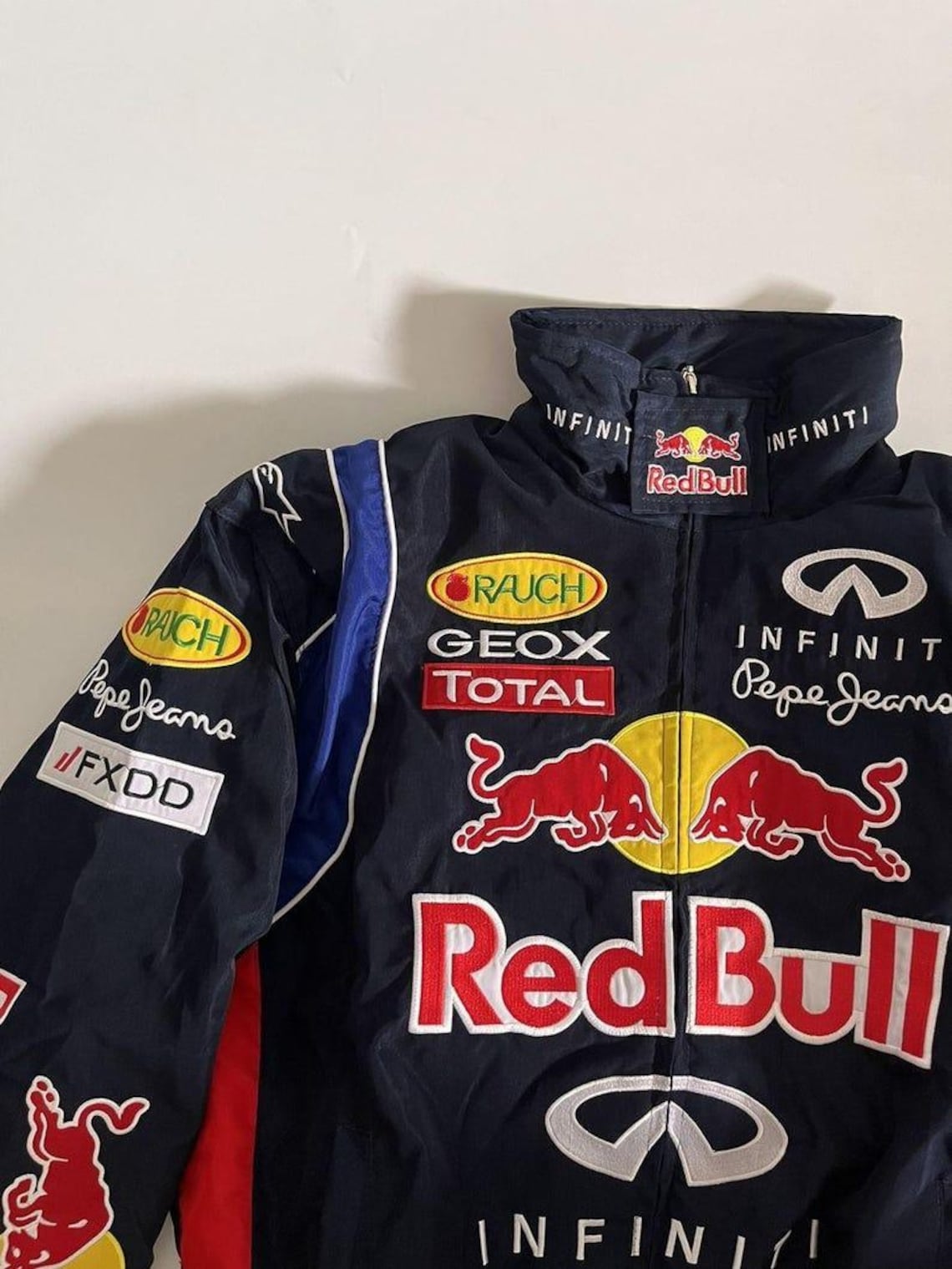 Formula F1 Jacket-formula F1 Retro Cotton Fully Embroidered Red Bull ...