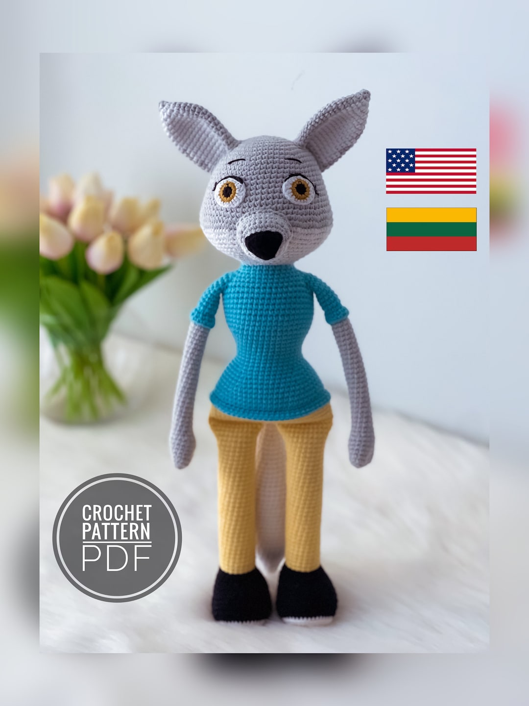 Crochet Pattern Wolf, Amigurumi Wolf, English Wolf Pattern, Pdf ...