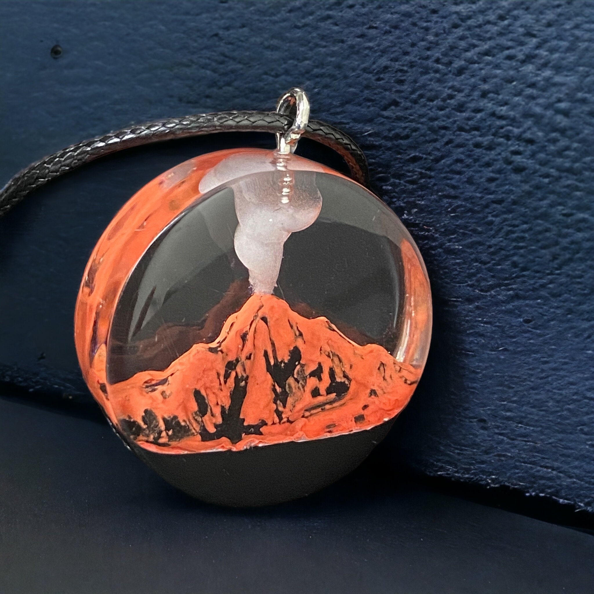 Volcano Mountain Resin Necklace: Glow in the Dark Wood Pendant - Etsy