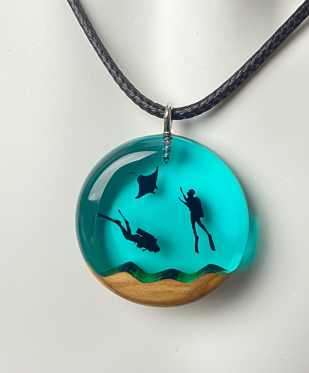Wood Resin Scuba Diver Necklace: Ocean Dive Pendant - Etsy