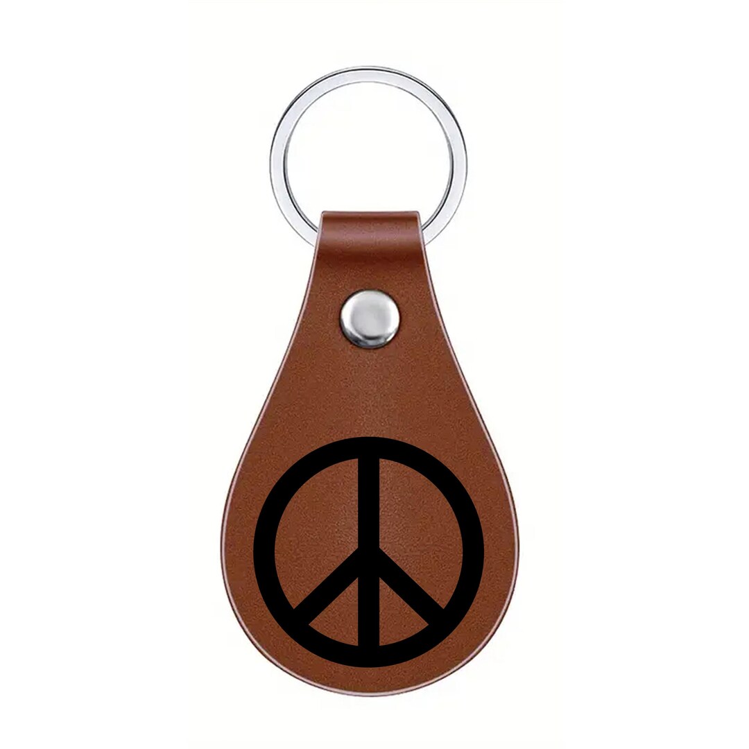 Peace Symbol Laser Engraved Teardrop Vegan Leather Keychain Hippie ...