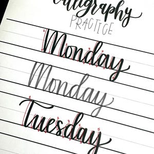 Modern Calligraphy Practice Sheets for Hand Lettering Weekday Practice ...