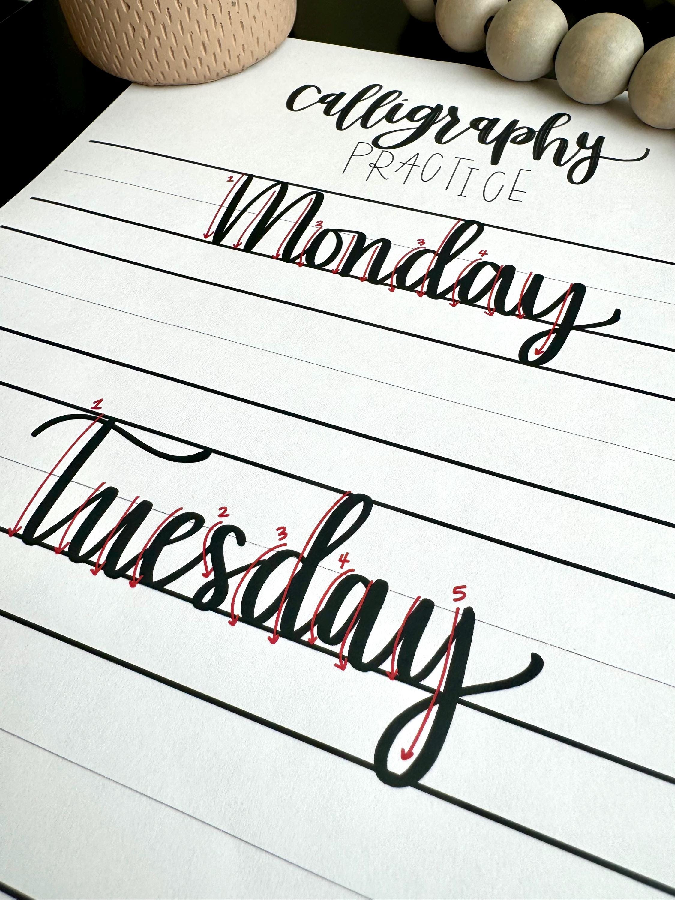 Modern Calligraphy Practice Sheets for Hand Lettering Weekday Practice ...